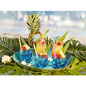 Burns Blue Drinking Glasses, 6 pcs Stemless Wine Glasses Italian-Style, Clear Colored Glass Cup Set, 13 Oz.