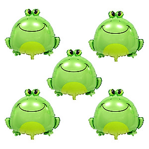 HORUIUS Frog Balloons Green Large Inflatable Air Cute Frog Foil Mylar Balloons for Baby Shower Insect Animal Themed Party Birthday Decoration Supplies 25.6 inch 5PCS