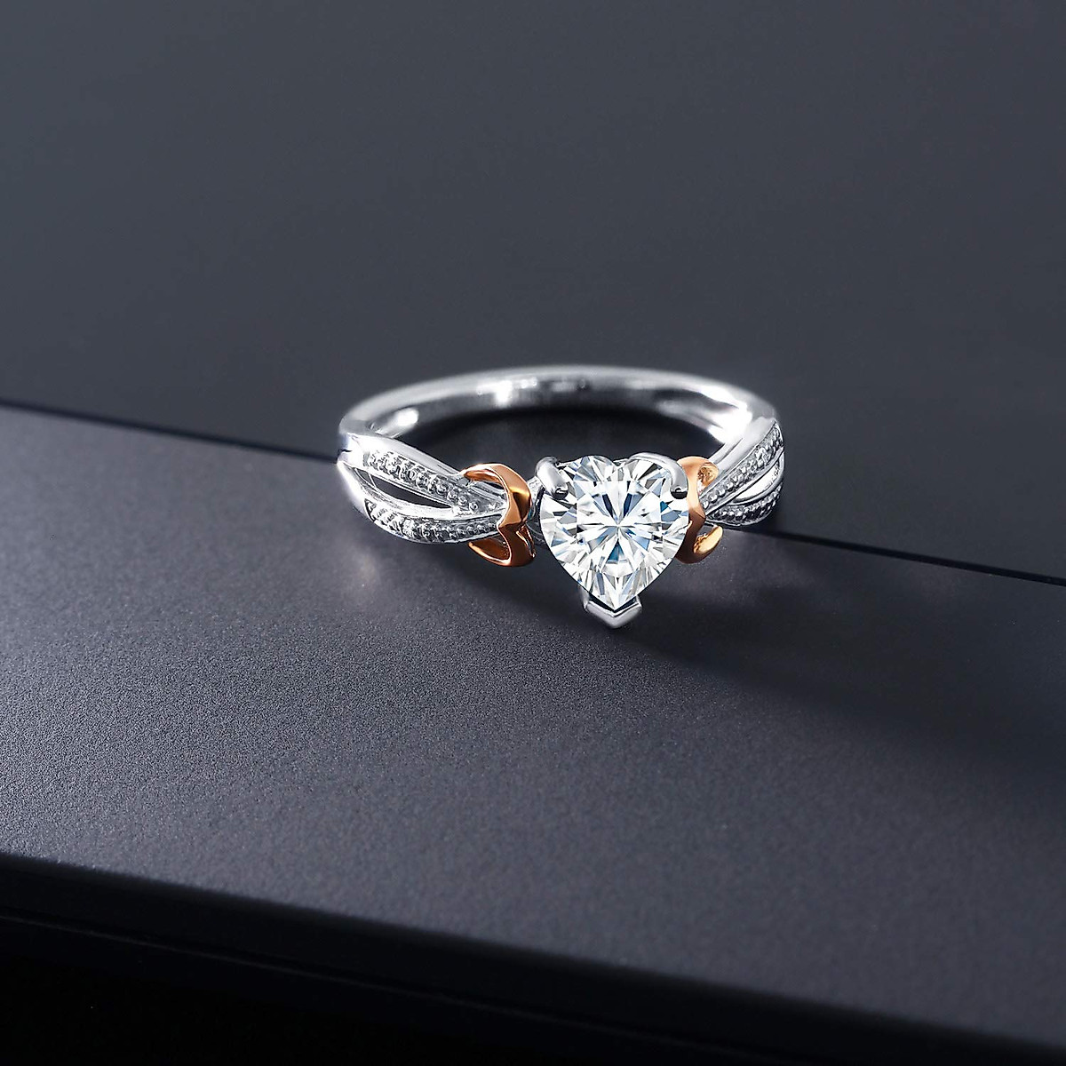 Gem Stone King 925 Silver and 10K Rose Gold 6MM Heart Shape Gemstone Birthstone and Diamond Engagement Ring | Wedding Anniversary Promise Ring For Women | Available In Size 5, 6, 7, 8, 9