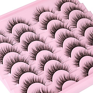 Newcally Natural Look Lashes Mink 3D Fluffy Wispy False Eyelashes Short Light Volume Fake Eye Lashes Pack 14 Pairs Reusable Soft Faux Mink Eyelashes