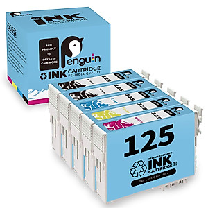 Penguin Remanufactured Ink Cartridge Replacement for Epson 125 T125 Used for Stylus NX125 127 130 230 420 530 625 Workforce 320 323 325 Printer 5 Pack (2 Black 1 Cyan 1 Magenta 1 Yellow) Combo Pack
