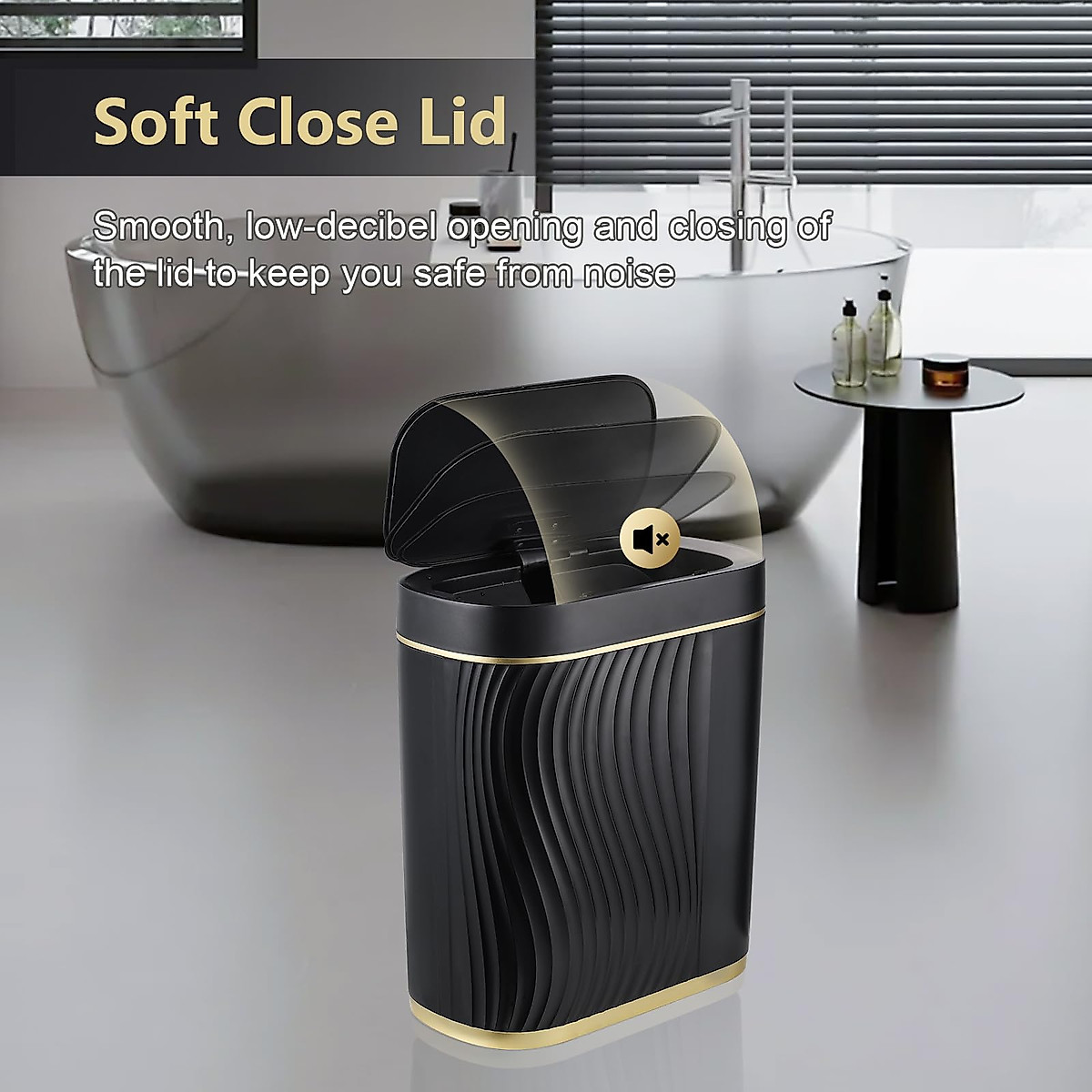 SYNCVIBE Bathroom Small Trash Can 2 Gallon Black Sensor Garbage Can with Lid, Plastic Automatic Trash Bin, Slim Motion Sensor Trash Can, Waterproof Smart Waste Bin for Living Room, Office, Bedroom