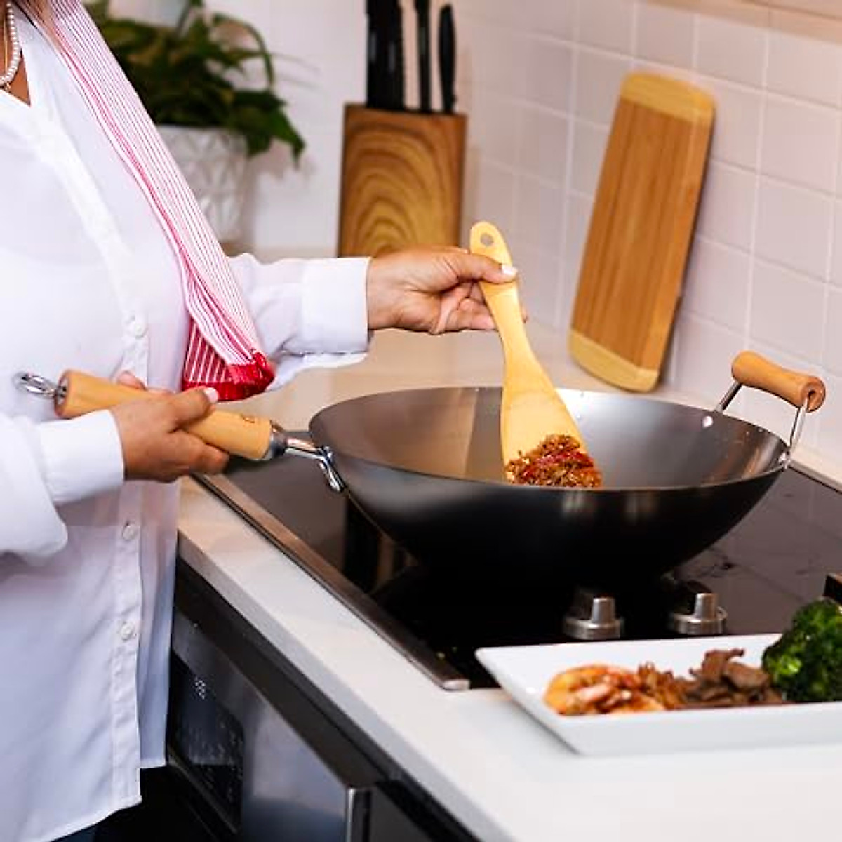 JOYCE CHEN Classic Series 14-Inch Carbon Steel Wok with Birch Handles