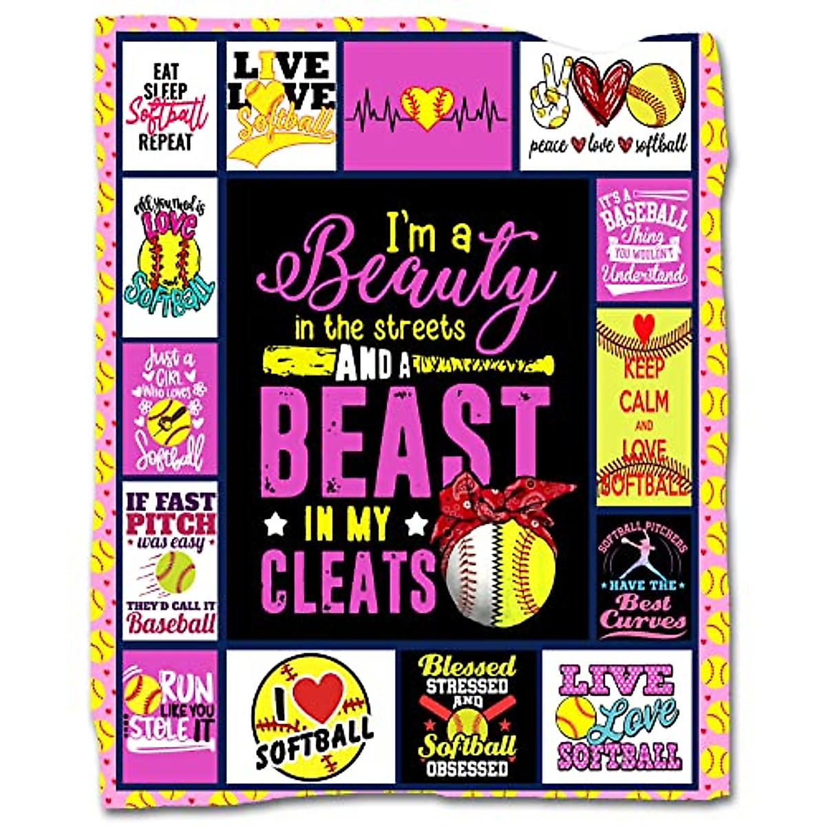 Softball Blanket Softball Gifts for Girl Women, Warm Cozy Love Softball Home Blanket, Ultra Soft Lightweight Plush Throw Blanket for Fall Winter, 3D Printed Flannel Fleece Blanket for Sofa Bed 50x40in