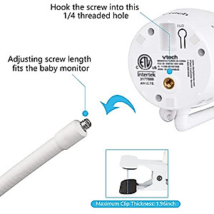 Flexible Clip Mount for Vtech VM901 and VM919HD, Gooseneck Baby Monitor Holder for Crib Without Tools or Wall Damage - White