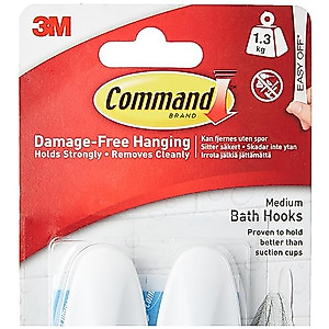 Command Designer Bath Hooks, Medium, White, 2-Hooks with Water-Resistant Strips (17081B-ES), Organize your dorm