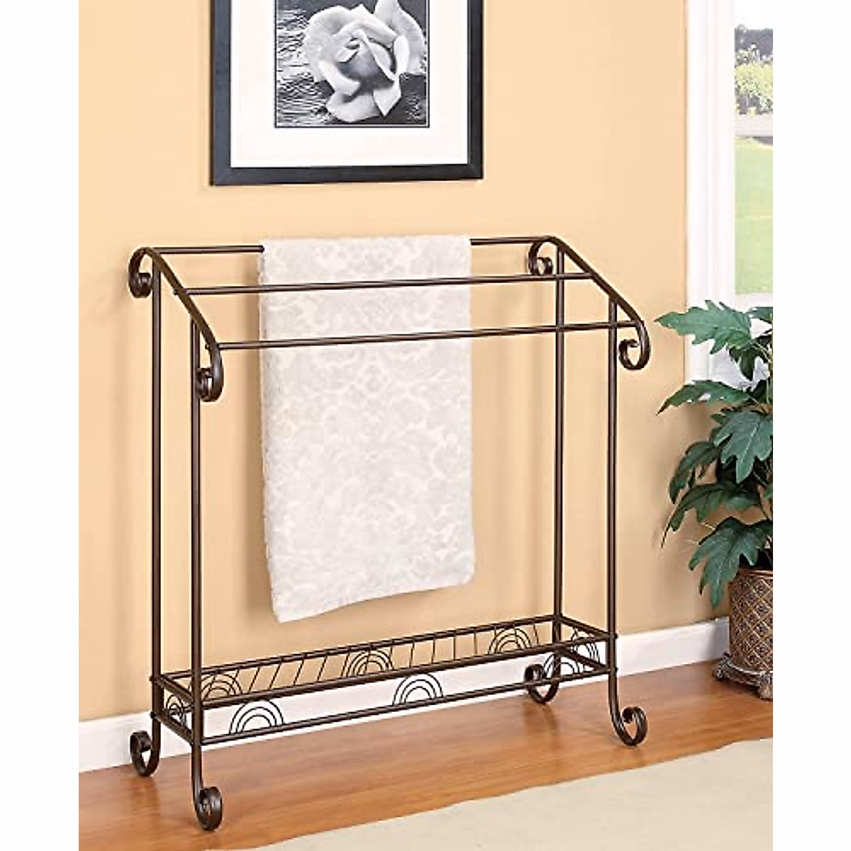 3-Tier Free Standing Metal Towel Rack with Storage Shelf in Dark Bronze by Madison Home Products, 37'' H x 33'' L x 13'' D (MH10833)