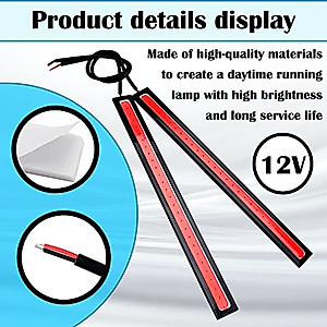 2PCS 170MM A Variety of Colours DRL LED Strip Lights for Car,COB LED Hood Light,Daytime Running Lights,Fog Lights,12v Waterproof Car Decor Light Strip for Truck SUV Boat RV Motorcycles (Red-2pcs)