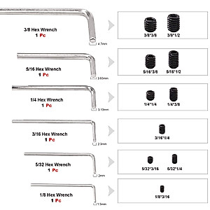 Hilitchi 230Pcs Socket Set Screw Assortment in SAE Sizes Internal Hex Drive Cup Point Allen Grub Screws 12.9 Class Black Alloy Steel (10Sizes)