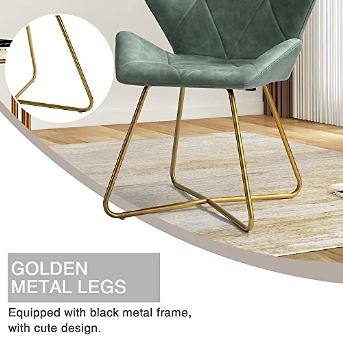 NIOIIKIT Upholstered Dining Chairs, Tufted Dining Chairs with Golden Metal X-Shaped Base, Small Accent Chairs, Living Room Chair for Small Spaces, Corners, Living Room, Dining Room (Sage)