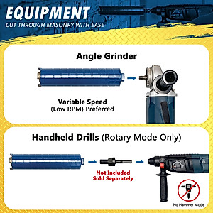 1-1/2" Dry Diamond Core Drill Bits for Brick, Block or Masonry, 9.5" Drilling Depth, 5/8"-11 Arbor