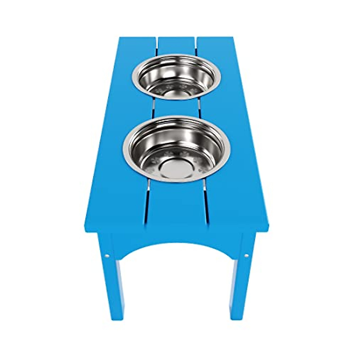 WO Westin Outdoor Elevated Pet Stand Feeder for Kitten Cats Dogs Puppy, Removable Stainless Steel Food Bowls, UV and Weather Resistant, Poly Lumber Made, Modern Style (Pacific Blue)