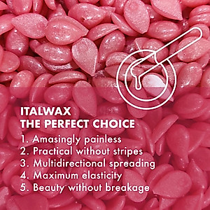 Italwax Top Line Pink Pearl - 750g / 1.65lb - Hard wax beads for hair removal - Unscented - Synthetic formulation ideal for sensitive skins - Recommended for Bikini Area and Armpits