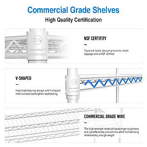 6 Tier 6000lbs Capacity NSF Metal Shelf Wire Shelving Unit, Heavy Duty Adjustable Storage Rack with Wheels & Shelf Liners for Commercial Grade Utility Steel Storage Rack, White - 82"H x 48"L x 18"D