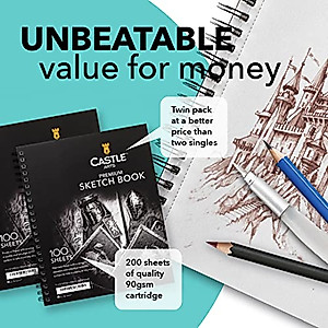 Castle Art Supplies Premium Sketch Book 9in x 12in | Double Sketch Pad Pack | 200 Sheets of Quality 90gsm Paper | for Adult Artists and Learners | Spiral Bound for Versatility | Ideal for Schools