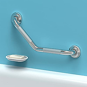 AquaChase 1-1/4 x 16inch Angled Grab Bar for Stud Mount with Knurled Grip, Bathroom Mobility Aid, ADA Compliant Heavy Duty 500lbs Support, Rustproof Stainless Steel (Brushed Nickel)