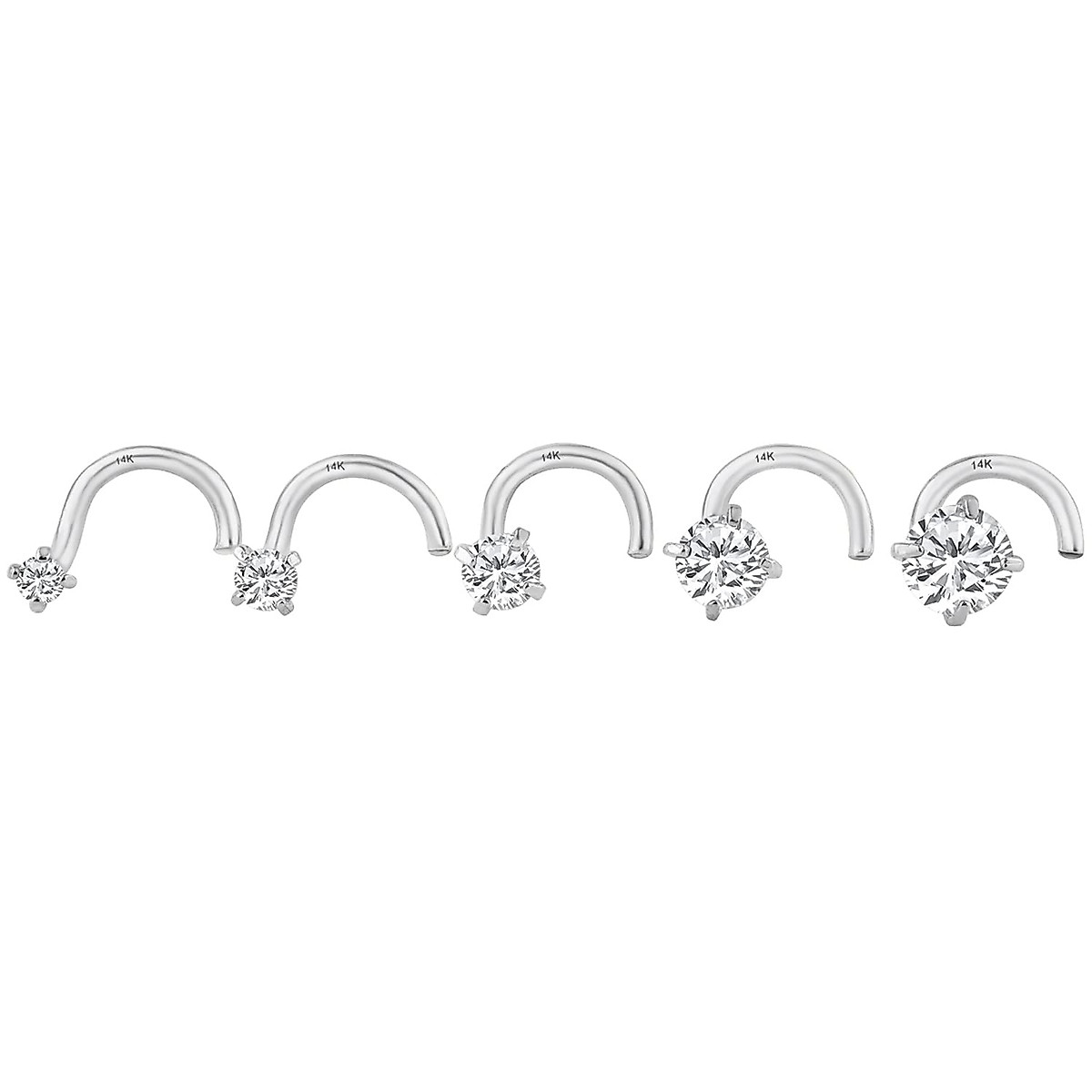 14K Solid White Gold, Twisted Bar Nose Stud, Diamond Nose Stud, Micro Nose, Screw Nose Stud, Body Jewelry White Gold (3.50 ml Cubic Zircon)