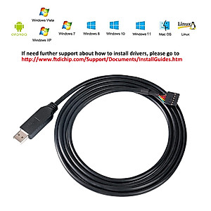 DTech USB to TTL Serial 5V Adapter Cable with FTDI FT232RL Chip 6 Pin 0.1 inch Pitch Female Socket Header UART IC Windows 11 10 8 7 Linux MAC OS (6ft, Black)