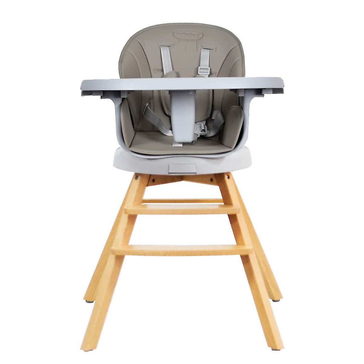 Bebehut 360° Swivel Baby High Chair for Infants and Toddlers, Solid Beech Wood Frame, Dishwasher Safe Tray & Tray Insert (Cappuccino)