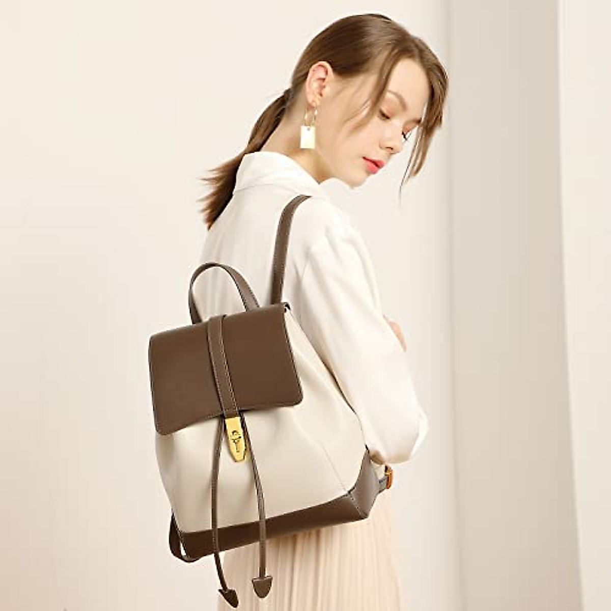 Kattee Genuine Leather Backpack Purse for Women Fashion Rucksack Ladies School Shoulder Bag Medium Size Adjustable Straps