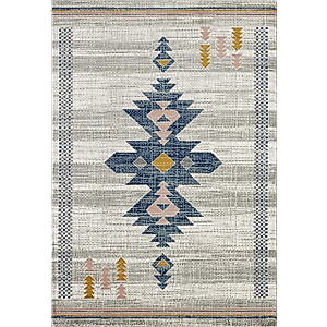 Abani Porto Collection 3' x 5' Southwestern Area Rug, Rectangular Turkish Beige & Blue Tribal Print Accent Rug Rugs