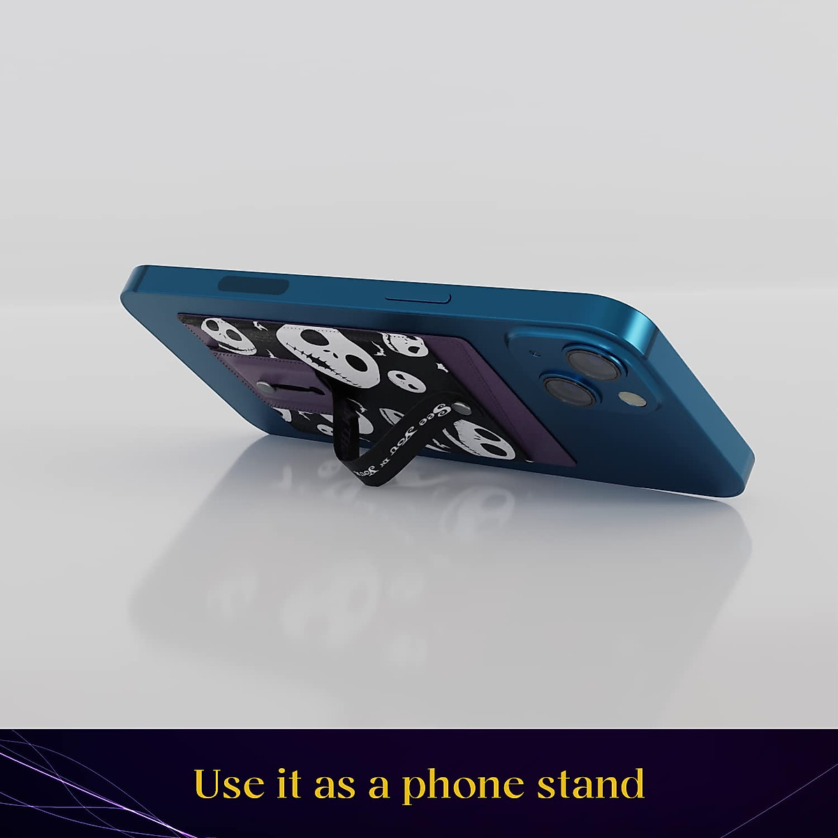 iJoy Disney Tim Burton’s The Nightmare Before Christmas Phone Wallet Stick On- Adhesive Cell Phone Wallet Card Holder with Finger Strap and Kickstand - Jack Skellington Gifts