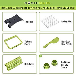 SushiQuik Sushi Making Kit | Sushi Kit for Beginners | Sushi Rolling Kit w/Unique Frame for Exact Amount of Sushi Rice on Every Sushi Seaweed Sheets | Sushi Maker Kit | Sushi Rolling Kit | Sushi Mat