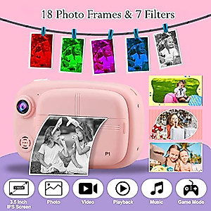 Instant Print Camera for Kids,VJJB Kids Camera 3.5-inch Screen Zero Ink Instant Digital Camera with 1080P Video Toy Birthday Gifts for Boys Girls,Include 4 Rolls of Printing Paper and 32G TF Card