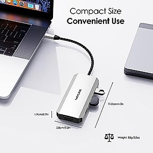 USB C to Dual HDMI Adapter 4K 60hz, 7 in 1 USB C Docking Station with 2 HDMI Displayport VGA Hub, USB C Splitter 4 Monitors Extended Display, USB C Adapter Multiport Dongle for MacBook/Dell/HP/Lenovo