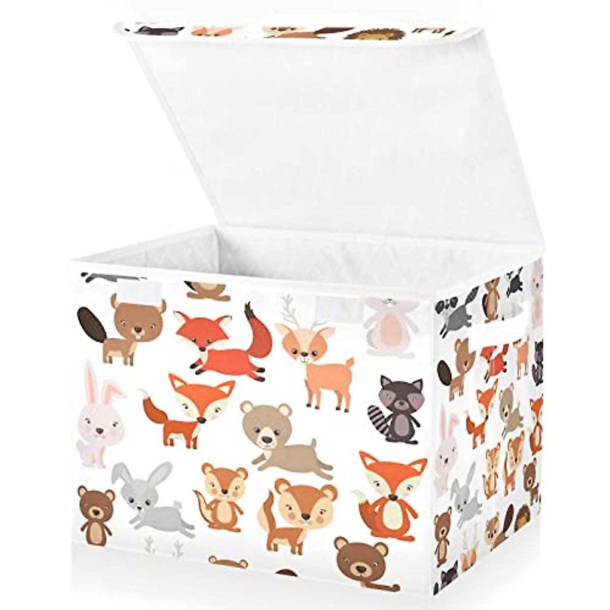 innewgogo Animals Fox Dog Storage Bins with Lids for Organizing Closet Organizers with Handles Oxford Cloth Storage Cube Box for Cat Toys