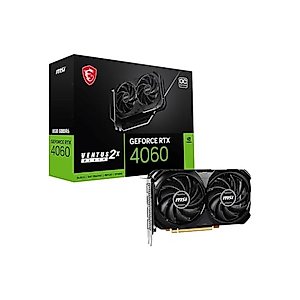 MSI GeForce RTX 4060 Ventus 2X Black 8G OC Gaming Graphics Card - 8GB GDDR6X, PCI Express Gen 4, 128-bit, 3X DP v 1.4a, HDMI 2.1a (Supports 4K & 8K HDR)