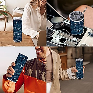 Honeybaby Galaxy Sky Starry Coffee Tumbler 20 oz with Straw & Lid Leak Proof Tumbler Reusable Stainless Steel Tumblers Insulated Water Bottles Gifts for Women Men