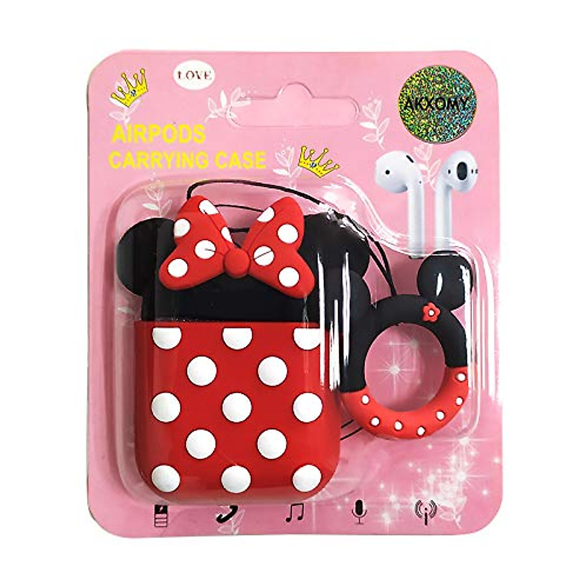 AKXOMY Compatible with Airpods Case Cover, Cute Cartoon Minnie Mouse Airpods Case, Charging Drop-Proof Soft Silicone Protective Cover Case for Girls Women Kids Airpods 2 & 1 (Minnie)