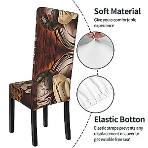 BROLEO Cowboy Black Hat Western Boots Picture Elastic Polyester Ammonia Dining Chair Cover - Protection Cover for Dining Chair Removable