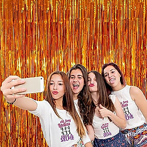 2 Pack 3.2x8.2ft Tinsel Foil Fringe Curtains, Streamers Backdrop Curtains with Adhesive, Photo Booth Background - Home Wall Window Decorations for Birthday, Wedding Party Decor, Orange