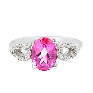 Natural 9X7 MM Oval Cut Pink Topaz Gemstone 925 Sterling Silver Wedding Jewelry Solitaire Unisex Proposal Engagement Ring Bridal Ring Gift For Her (Rhodium Plated Silver, 10)