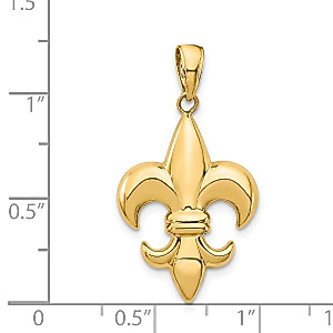 IceCarats 14K Yellow Gold Medium French Fleur De Lis Lily Flower Necklace Religious Pendant Saint Charm 35mm x 18mm Only
