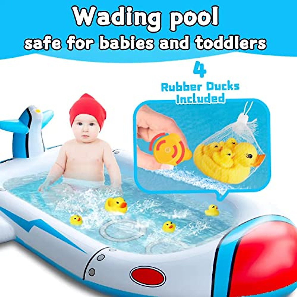 Josen Sprinkler for Kids Outdoor Water Toys,Baby Splash Pad,Inflatable Kiddie Pool for Toddlers,Includeding 4 Rubber Ducks Bath Toys, Birthday Gifts for Boys and Girls - Spacecraft