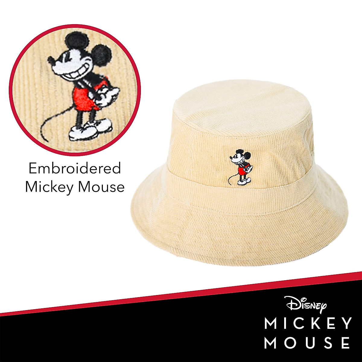Disney Mickey Mouse Bucket Hat, Packable Travel Hat, Tan, Medium/Large