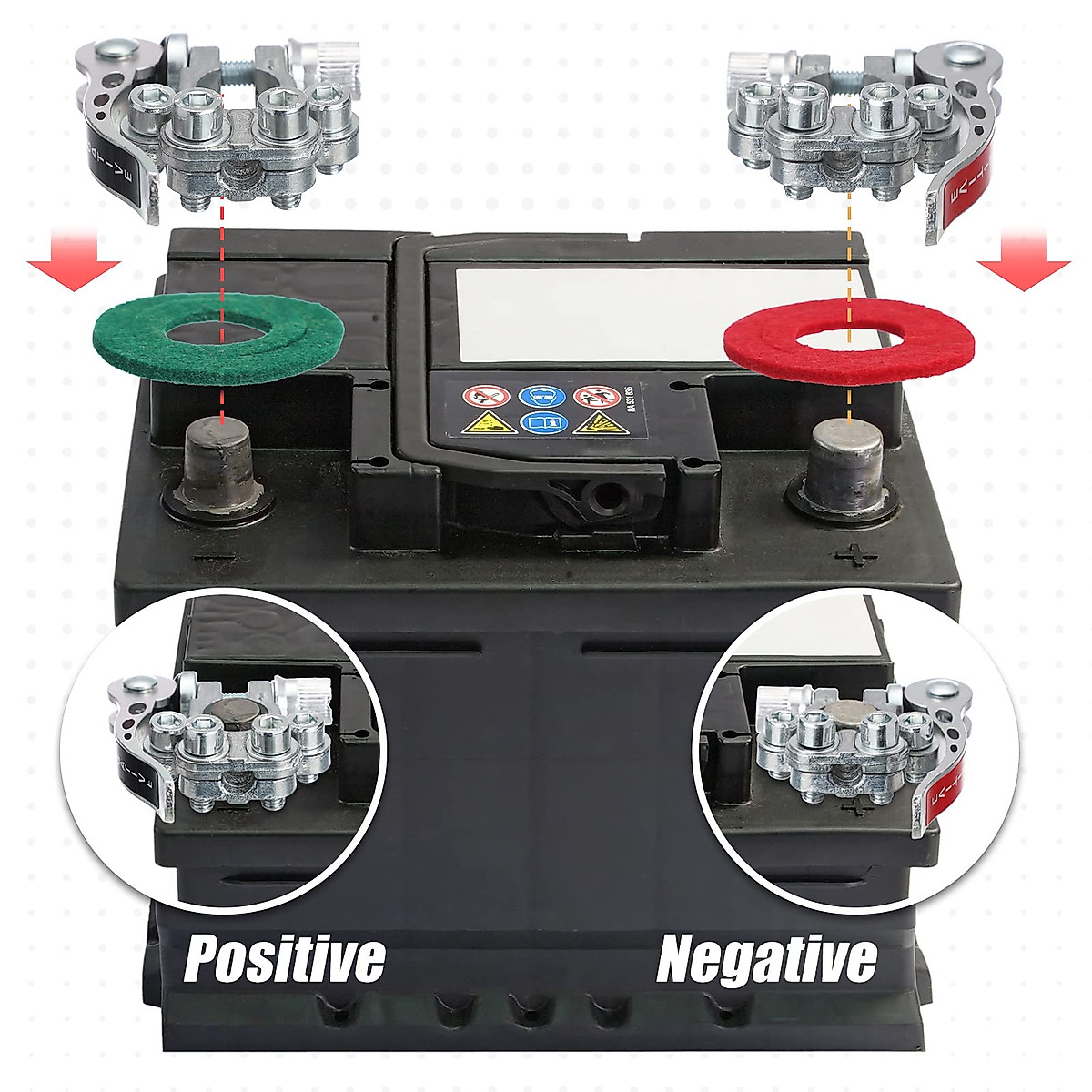Tallew 8 Pcs Battery Terminal Connectors Quick Release Disconnect Car 4 Way Connector Clamps Positive Negative with Allen Wrench Washers Compatible with SAE/JIS Type A Posts