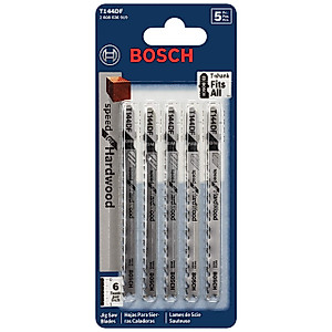 BOSCH T144DF 5-Piece 4 In. 6 TPI Speed for Hardwood T-Shank Jig Saw Blades