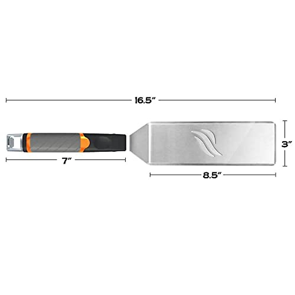 Blackstone 5195 Premium Signature Series Griddle Spatula Perfect Heavy-Duty Stainless Steel, Non-Slip Ergonomic Rubber Handle, Heat Resistant, Easy to Clean, with Built in Bottle Opener
