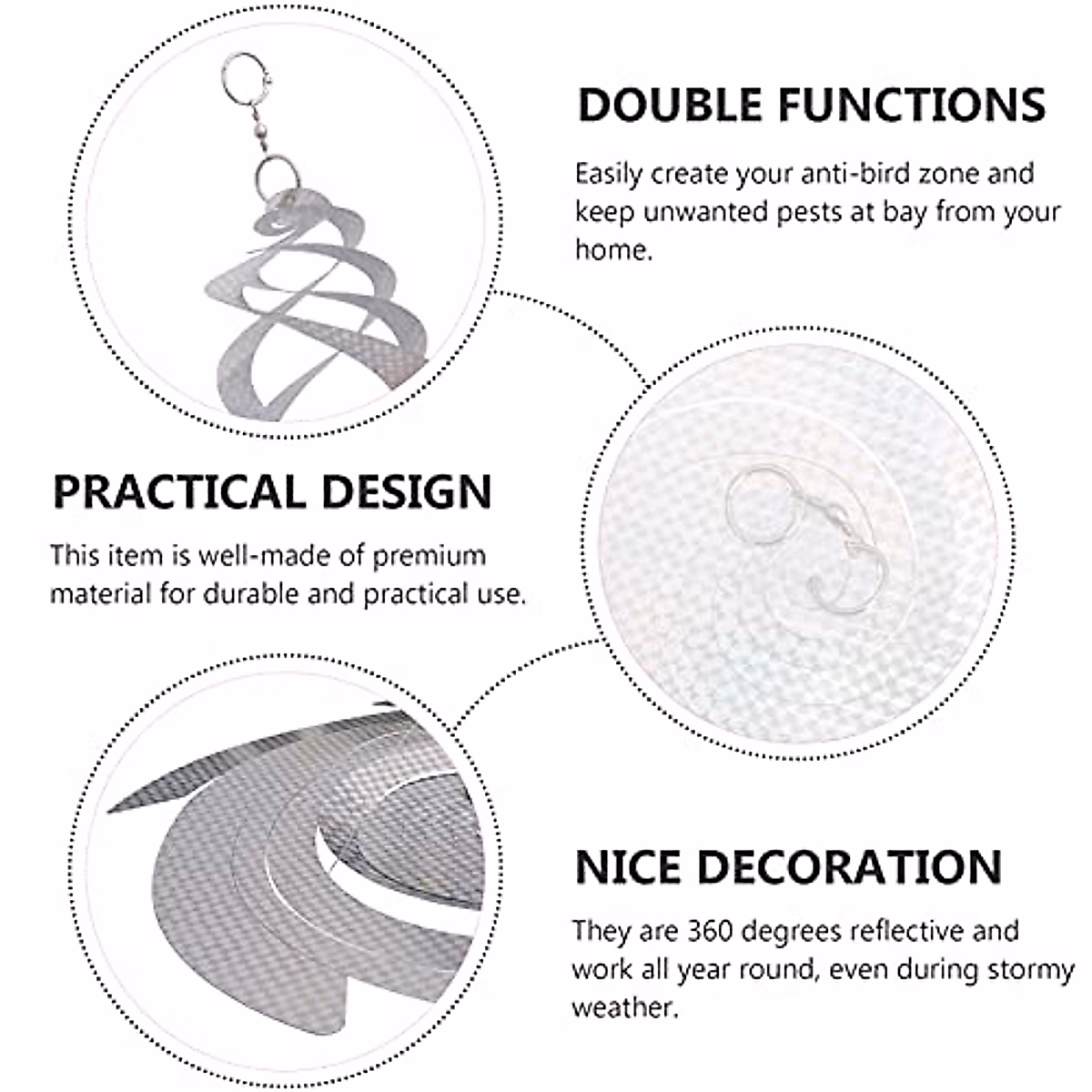 generic Reflective Spiral Rods for Bird Garden Bird Rods Hanging Revolving Bird Pendants for Lawn Balcony Pathway Silver 3pcs