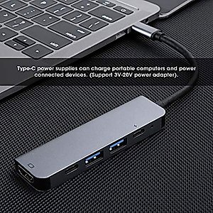 5 in to 1 USB Hub, Portable TypeC Hub to for HDMI+USB+PD Adapter Dock 4K High Definition Adapter Plug and Play