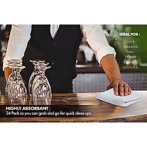 Cotton Terry Towel Cleaning Cloths White, 14"x17" Pack of 24, 100% Cotton Terry Cloth Bar Rags White Bar Towels Multi-Purpose High Absorbent Terry Towels for Cleaning Auto Detailing or Painters