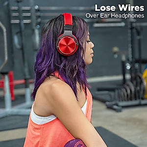meidongg Active Noise Cancelling Headphones Bluetooth Headphones with Microphone Deep Bass Wireless Headphones Over Ear, Comfortable Protein Earpads, 30 Hours Playtime for TravelWork (Red)