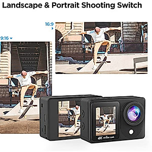 TIMNUT 4K Action Camera Touchscreen - Dual Screen Ultra HD EIS WiFi Sports Camera,40M Waterproof Camera 170°Wide Angle Vlog Camera 20MP Underwater Camcorder with Remote Control and 2 Batteries