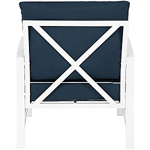 Crosley Furniture KO60007WH-NV Kaplan Outdoor Metal Arm Chair, White with Navy Cushions