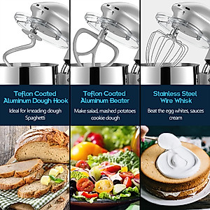HOWORK 8.5QT Stand Mixer, 660W 6+P Speed Tilt-Head, Electric Kitchen Mixer With Dishwasher-Safe Dough Hook, Beater, Wire Whip & Pouring Shield(8.5 QT, Silver)