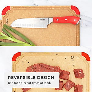 Elihome Index Color Coded Wood Fiber Dishwasher Safe Cutting board for Kitchen, Food Icon, Eco-Friendly, Juice Grooves, Non-Porous,Non-slip Feet,Reversible, BPA Free, Made in USA,Large & X Large